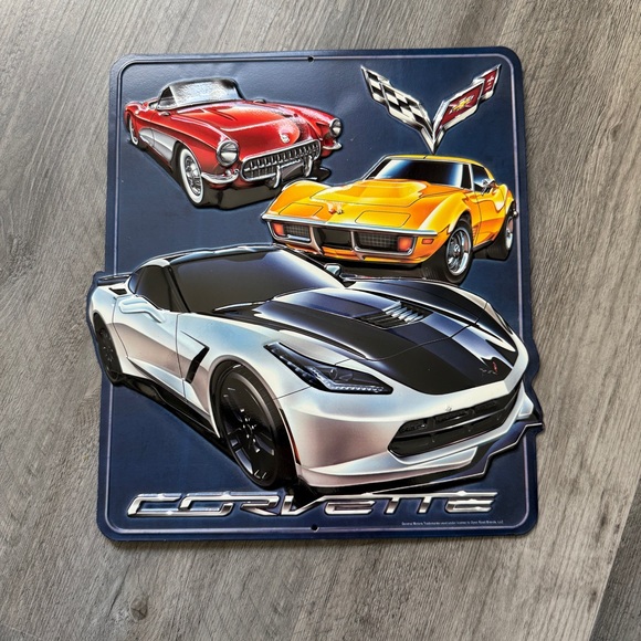 Corvette | Accents | 3d Metal Corvette Sign Wall Hanging Man Cave Decor ...